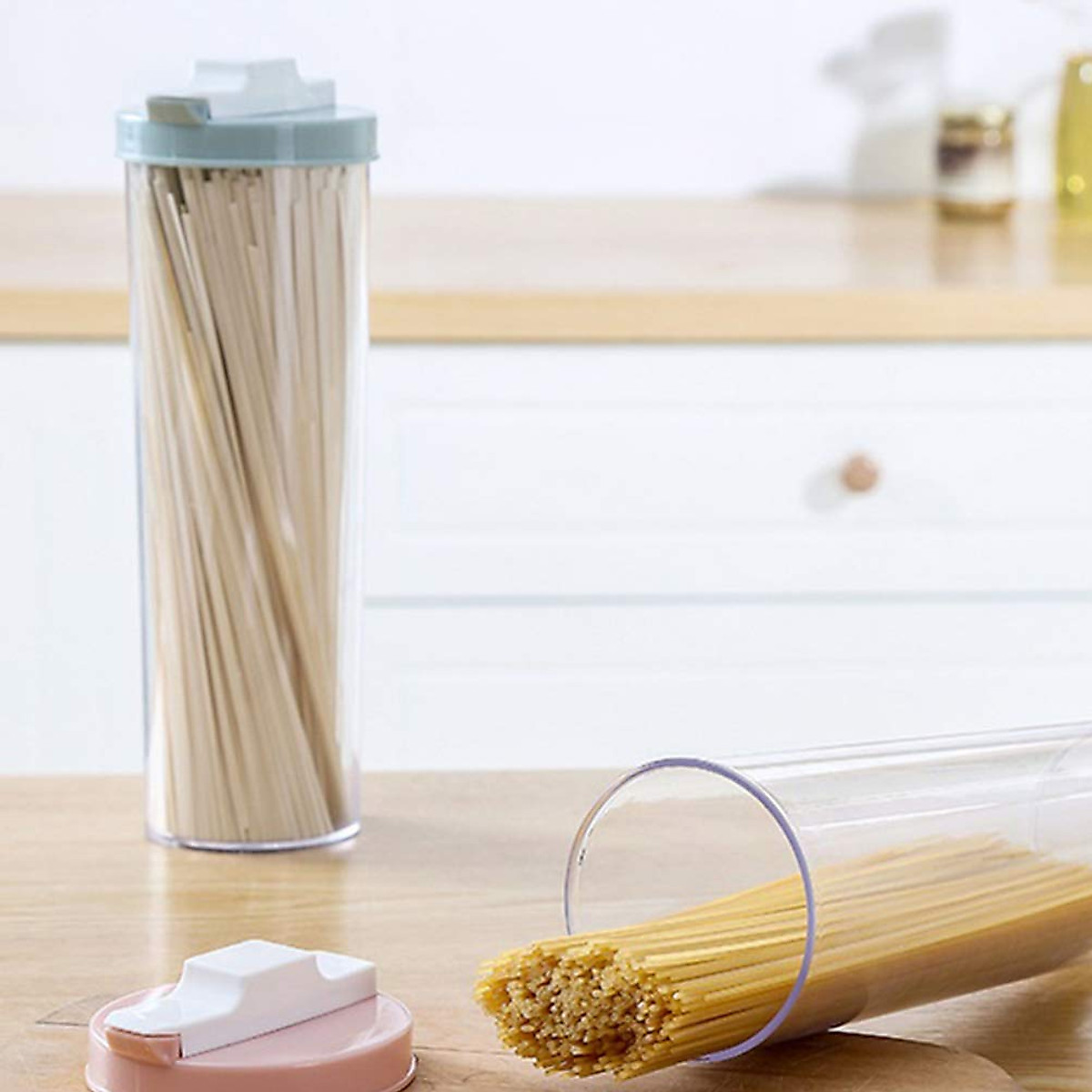 Hemoton 2Pcs airtight food canister food storage containers spaghetti holder plastic spaghetti noodle container cereal dispenser jar Jars for Spaghetti dry food container flour oatmeal