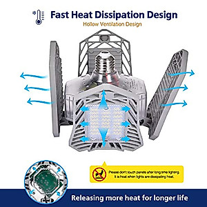 LED Garage Light Deformable Adjustable Garage Lamp High Bay Light for Workshop Parking Warehouse 150W 15000LM (Silver Shell, One Size)