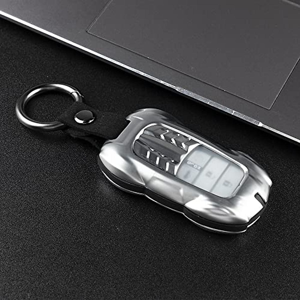 YFRAUTO Key Fob Cover for Honda Car Smart Key Case Full Protection Covers with Key Chain Ring Metal Silver for Honda Civic Accord CRV Pilot HR-V Odyssey Passport