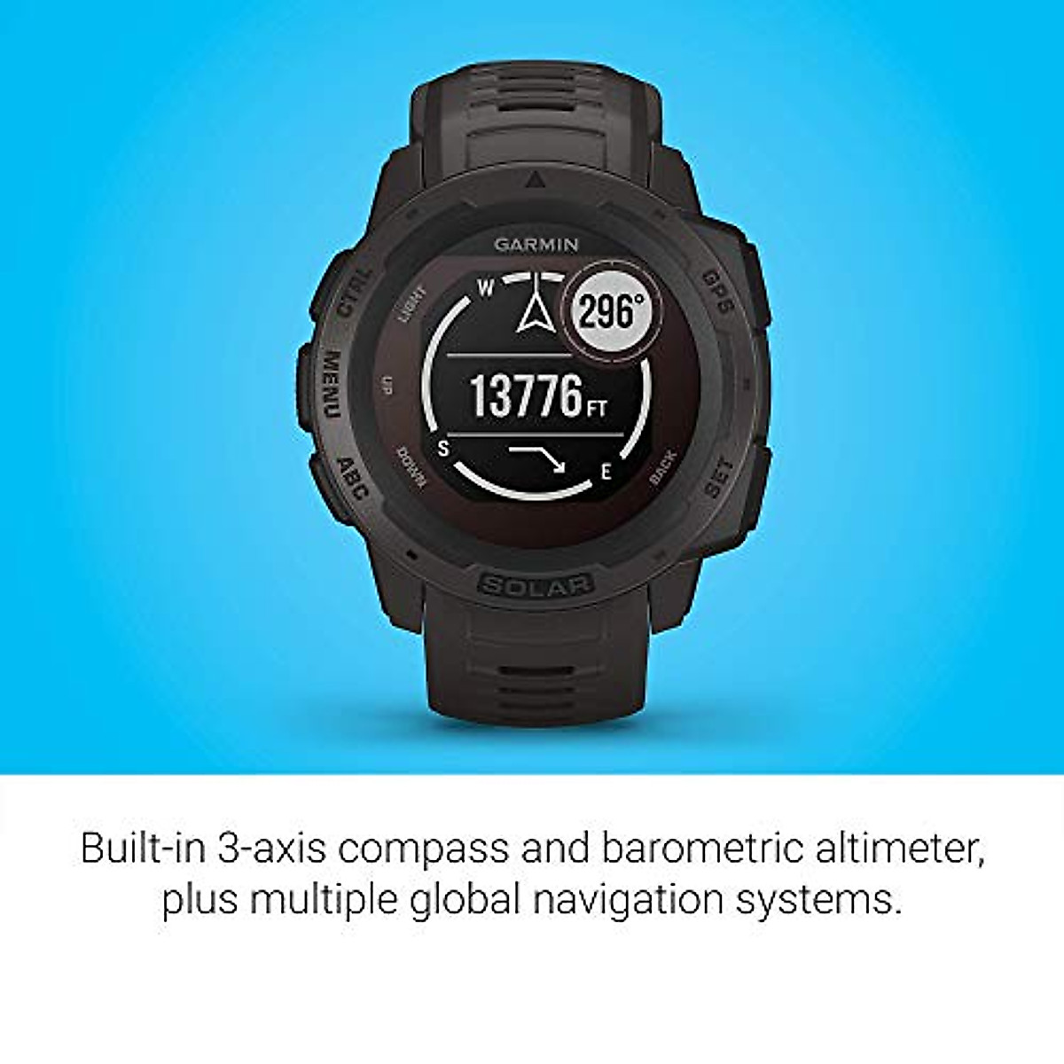 Garmin Instinct Solar, Solar-Powered Rugged Outdoor Smartwatch, Built-in Sports Apps and Health Monitoring, Graphite (Renewed)