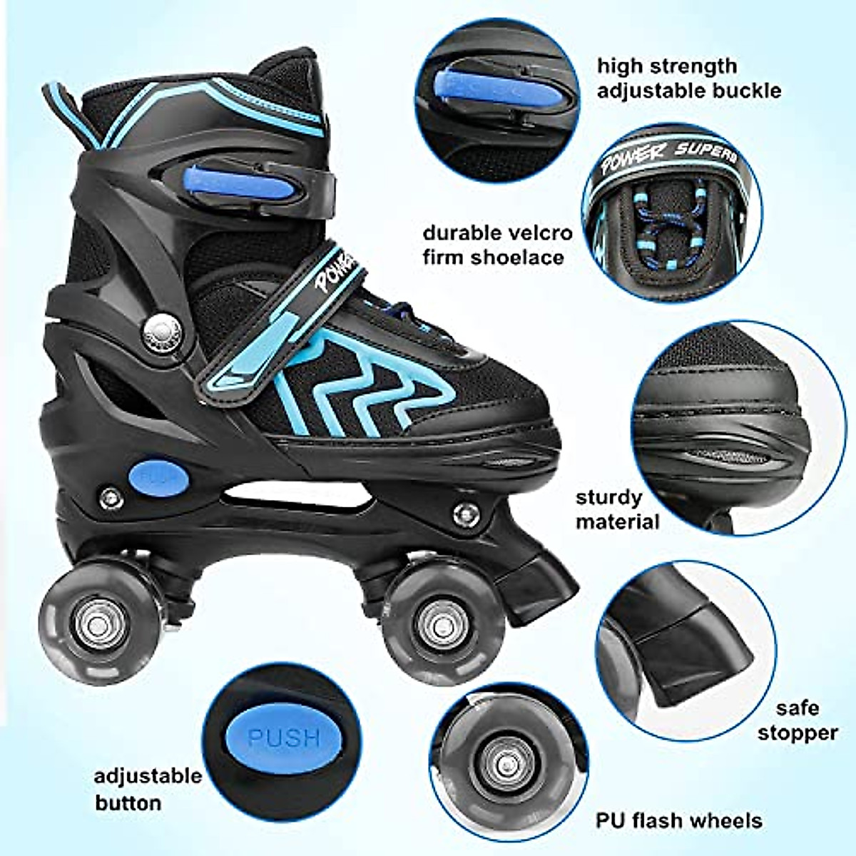 SZHZS Adjustable Toddler Kids Roller Skates with Light Up Wheels for Boys Girls Beginners for Indoor Outdoor Sports - M Size