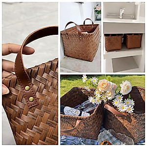 GIB Wicker Storage Baskets for Shelves with Handles 4 Pack, 15"x11" Hand Woven Decorative Rectanguler Baskets Bins Organizer for Blankets Clothes Laundry Bathroom Nursery Picnic, Brown