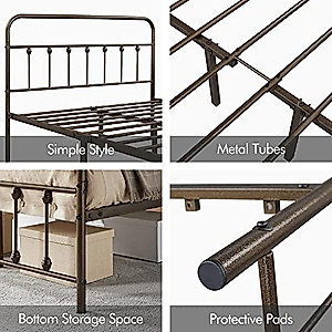 Yaheetech Classic Metal Platform Bed Frame Mattress Foundation with Victorian Style Iron-Art Headboard/Footboard/Under Bed Storage No Box Spring Needed Bronze Full Size