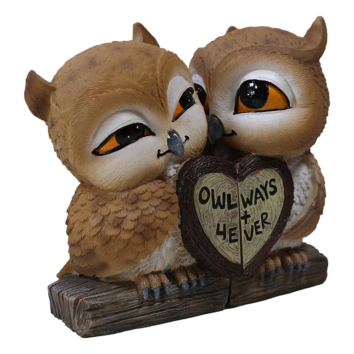 Ebros Romantic Kissing Love Owl Couple Decor Statue 2 Piece Set Decorative Figurine Valentines Birds Pair of Owls Holding Heart Shaped Sign Saying Owlways 4Ever