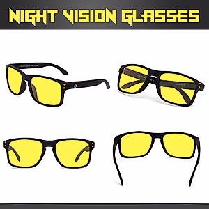 Optix 55 Polarized Night Driving Glasses for Men & Women - Yellow-Tinted, Anti-Glare with Hard Case