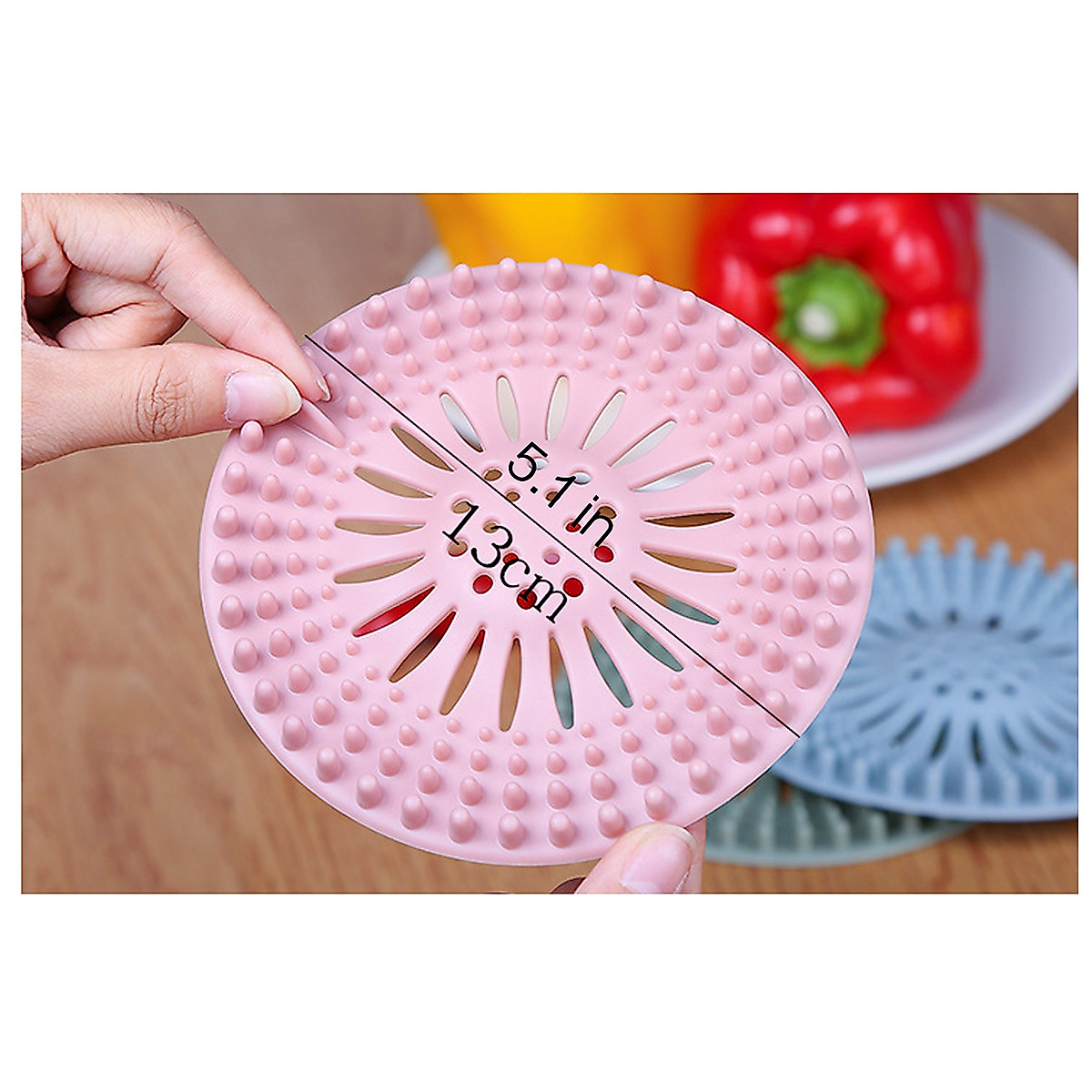 JJMG New 5 Pcs Reusable Silicone Universal Water Food Residue Drain Stopper Plug Cover Bath Tub Hair Catcher Shower Filter Protector Kitchen Sink Strainer