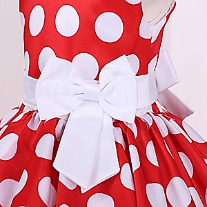 FYMNSI Toddler Girls Polka Dots Princess Birthday Party Pageant Cap Sleeve Dress with Ear Headband Outfits Red 3-4 Years