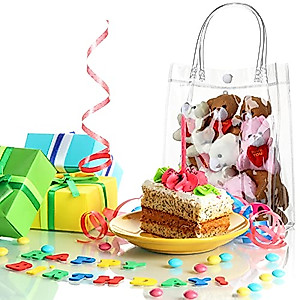 17 Pieces Clear PVC Present Bags with Handles Reusable Clear Plastic Favors Bags Transparent Retail Shopping Bags for Wedding Birthday Baby Shower Party Treats Goodie Merchandise 5.9 x 7.87 x 2.8 Inch