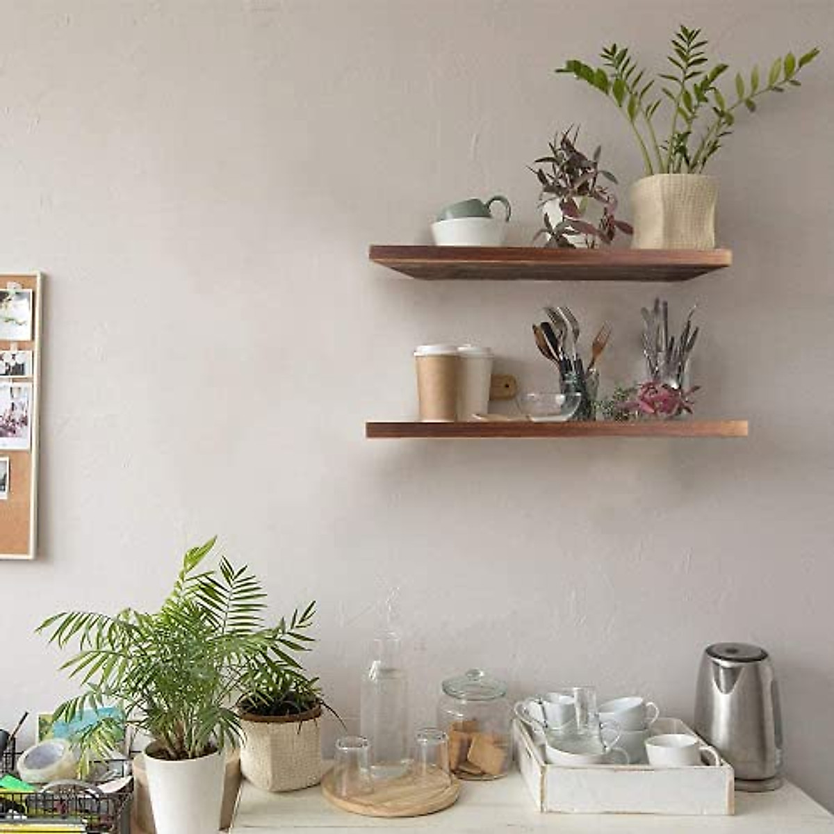 Kosiehouse Pine Solid Wood Floating Shelf, Wall Mounted Rustic Wall Shelves Display Ledge Storage Shelf for Kitchen, Bath, Dorm, Laundry