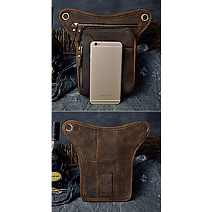 Le'aokuu Mens Genuine Leather Outdoor Sporting Hicking Waist Hip Pack Messenger Shoulder Drop Leg Thigh Bag Pouches For Women (211-5 0 Dark Brown)