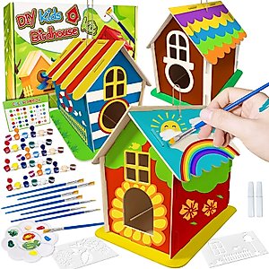 DIY Bird House Kit, 3 Packs Wooden Doodle Birdhouses Set, Arts Crafts Easter Gifts for Age 4-8+ Years Old Girls Boys, Build & Paint Wooden Arts and Painting Craft Toys for Kids Adults