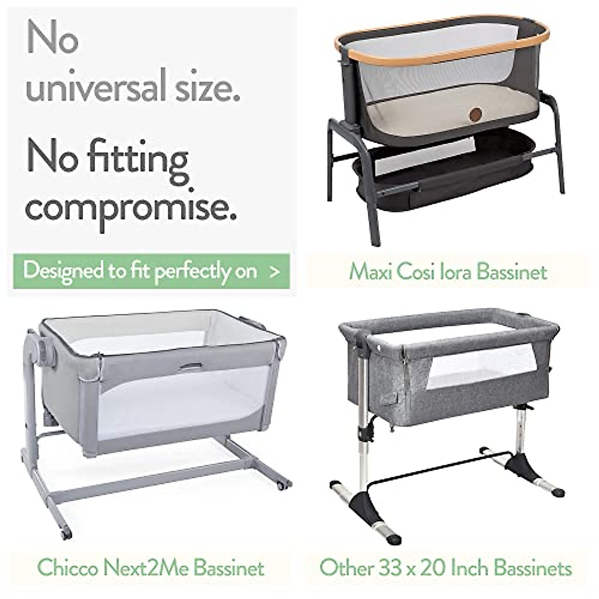 Bedside Sleeper Bassinet Fitted Sheets 33x20 for Maxi COSI Iora, Koola Baby, Baby Joy, Angelbliss, Kidsclub Bedside Bassinet – 100% Jersey Cotton – Light + Dark Sage Green – 2 Pack