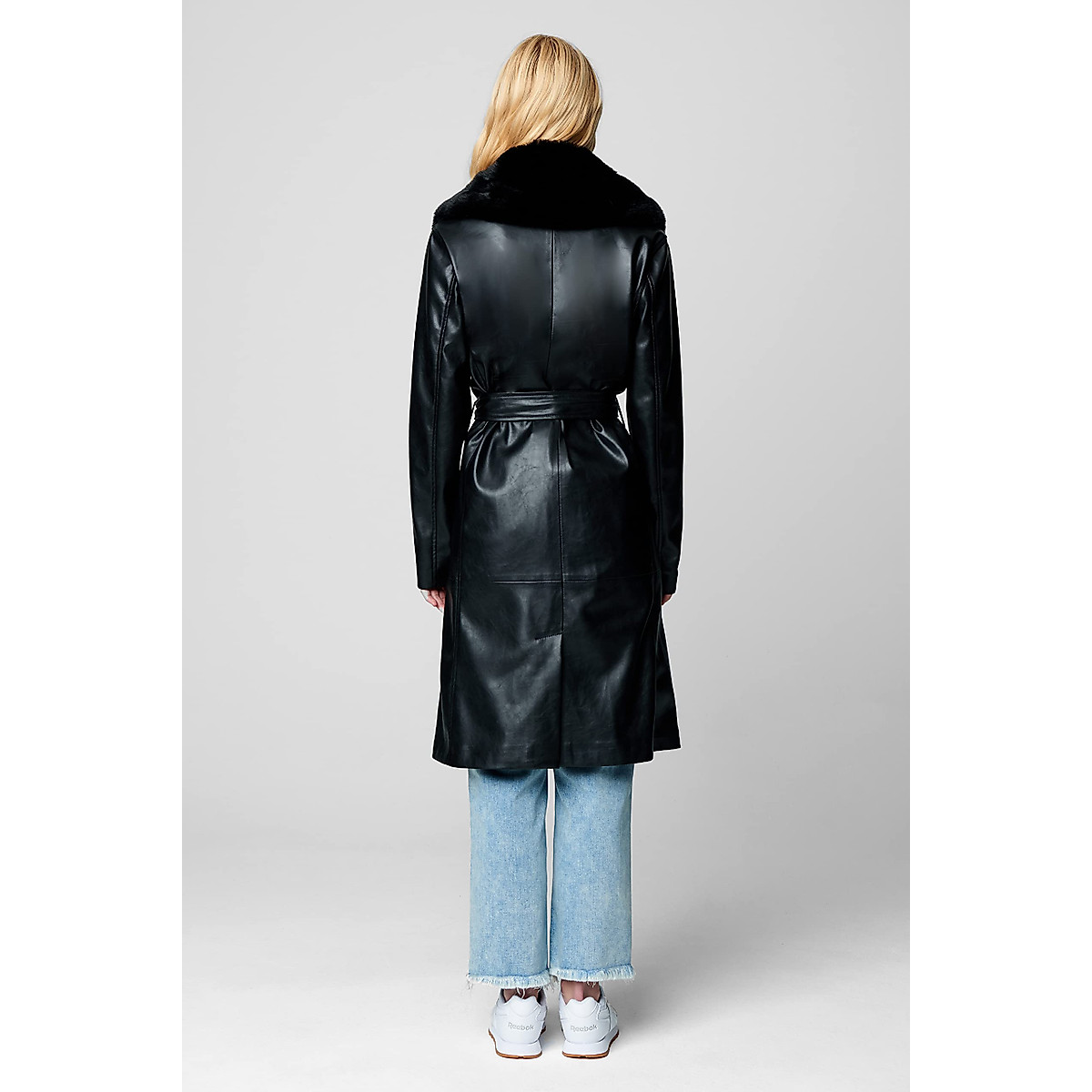 [BLANKNYC] Womens Coat, & Luxury Clothing Vegan Leather Faux Fur Trench Coat Comfortable Stylish Jacket, In the Moment, Medium-Large US