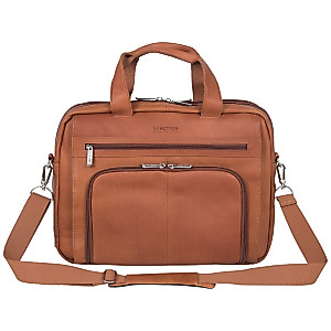 Kenneth Cole Reaction Manhattan Colombian Leather Briefcase Expandable RFID 15.6" Laptop Portfolio Shoulder Bag, Cognac, One Size