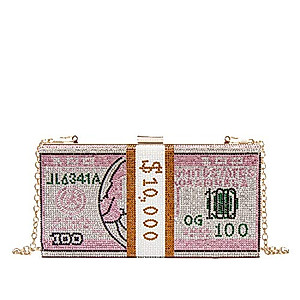LETODE Women Dollars Money Clutch Evening Bag Rhinestone Handbags Crystal Clutch Purse Bling Wedding Cocktail Party(1-Pink color)