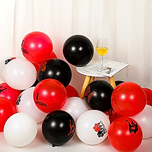 36 Pack Boxing Latex Balloons Boxing Match Birthday Party Latex Balloons 12 Inch Red Black and White Balloons Large Red and Black Boxer Sport Birthday Party Decorations for Boxing Theme Birthday Party
