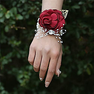 WANLIAN Bridesmaid Wrist Corsage Wedding Flowers Hand Flower Homecoming Corsage for Wedding Party Prom Groom Wedding Party Set of 2 (red)