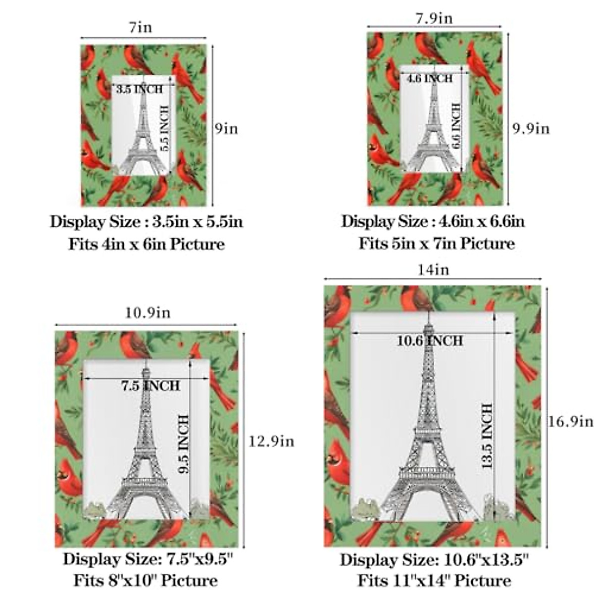 Mardesigns Xmas Birds 11x14 Picture Frame, Red Cardinals Display Pictures11x14 or 8x10 Photo, Wall Gallery Photo Frames and Tabletop Display Frame