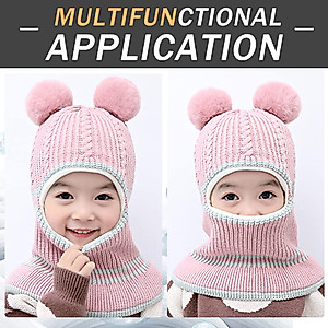 Toddler Winter Hat, Baby Winter Hat, Unisex Infant Toddler Kids Hat Scarf Set Knitted Girls Boys Winter Hat, Kids Baby Winter Hat Scarf Earflap Hood Skull Caps Beanie (Pink)