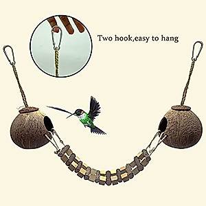 Hamiledyi Coconut Bird Nest Hut with Ladder Hanging Birds Hide House Toy for Cage Natural Coco Shell Hideaway for Parakeet Lovebirds Finch Syrian Hamster Gecko Squirrel Climbing
