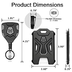 MNGARISTA Retractable Badge Holder and Heavy Duty Badge Keychain with Belt Clip, 31.5" Cord, 9oz Retraction, Tactical ID Card Holder with Retractable Badge Reel Key Chain, Black