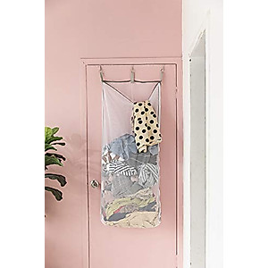 ALYER Ultra Large Door Hanging Mesh Laundry Hamper Basket,Collapsible Stuffed Animal Storage Bag Organizer (White)