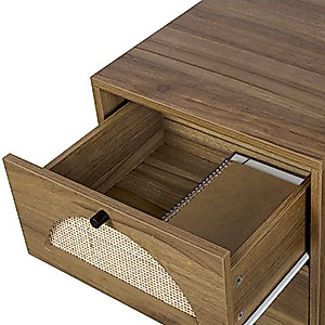 FOKWE Rustic Rattan Nightstand 2-Drawer, End Table Side Table Wooden Coffee Table with Storage and Solid Wood Legs for Living Room, Bedroom(Walnut,2 Pack), Walnut-2 Drawers-2 Packs,