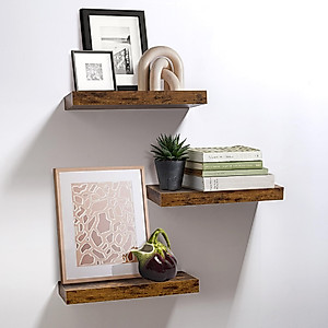 AHDECOR Floating Shelves, Stylish Rustic Wooden Wall Shelves with Invisible Brackets, Versatile Wall Mounted Storage Shelves for Home and Office Decor, Set of 3