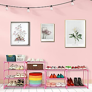 LNYZQUS 7-Tier Large Pink Shoe Rack, 24-30 Pairs Tall Shoe Organizer Shoe Shelf,Kids Shoe Stand Boots Organizer For Garage Closet Entryway