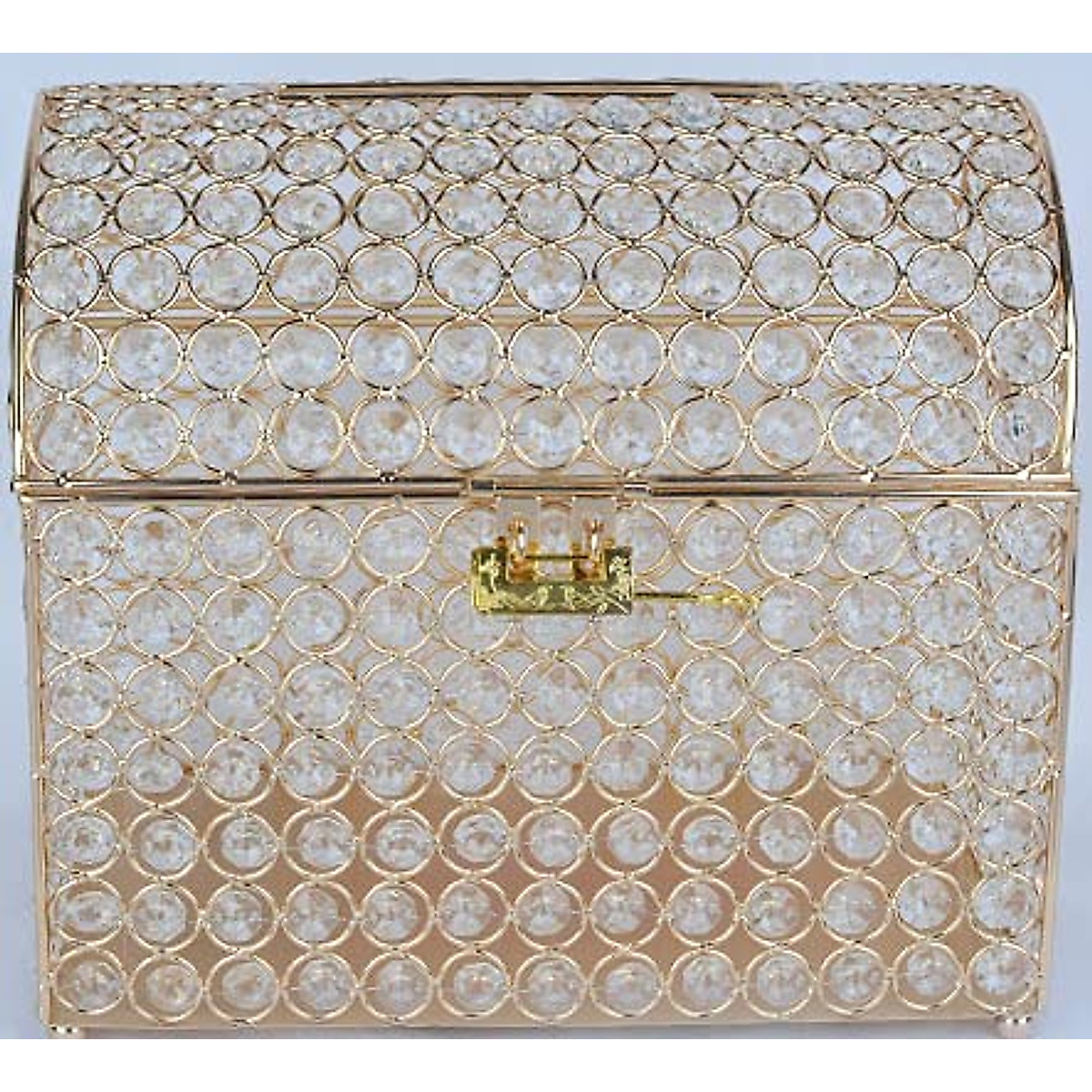 Crystal Money Card Box Wedding Gift Treasure Chest Style - Gold Color with Lock