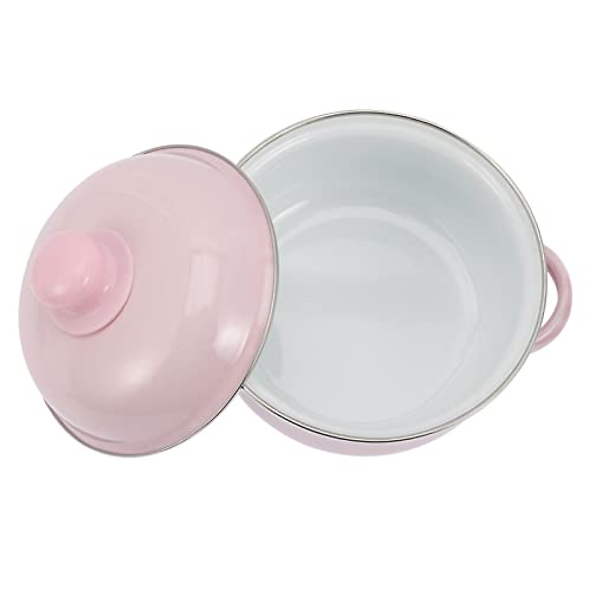 Luxshiny Enamel Soup Pot Vintage Stew Pot Stock Pot with Double Handle Soup Pasta Cooking Pot Noodle Porridge Pot for Kitchen Induction Cooktop Gas Stove 1. 1L 16cm