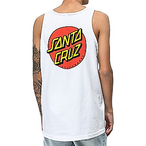 SANTA CRUZ Men's Tank Top Classic Dot Skate Tank Top -White, Size:Medium