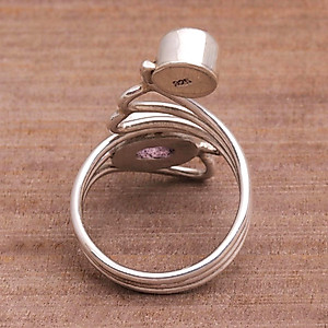 NOVICA Artisan Handmade .925 Sterling Silver Amethyst Cultured Freshwater Pearl Ring Purple White Multi Stone Wrap Birthstone 'Pure in Heart'