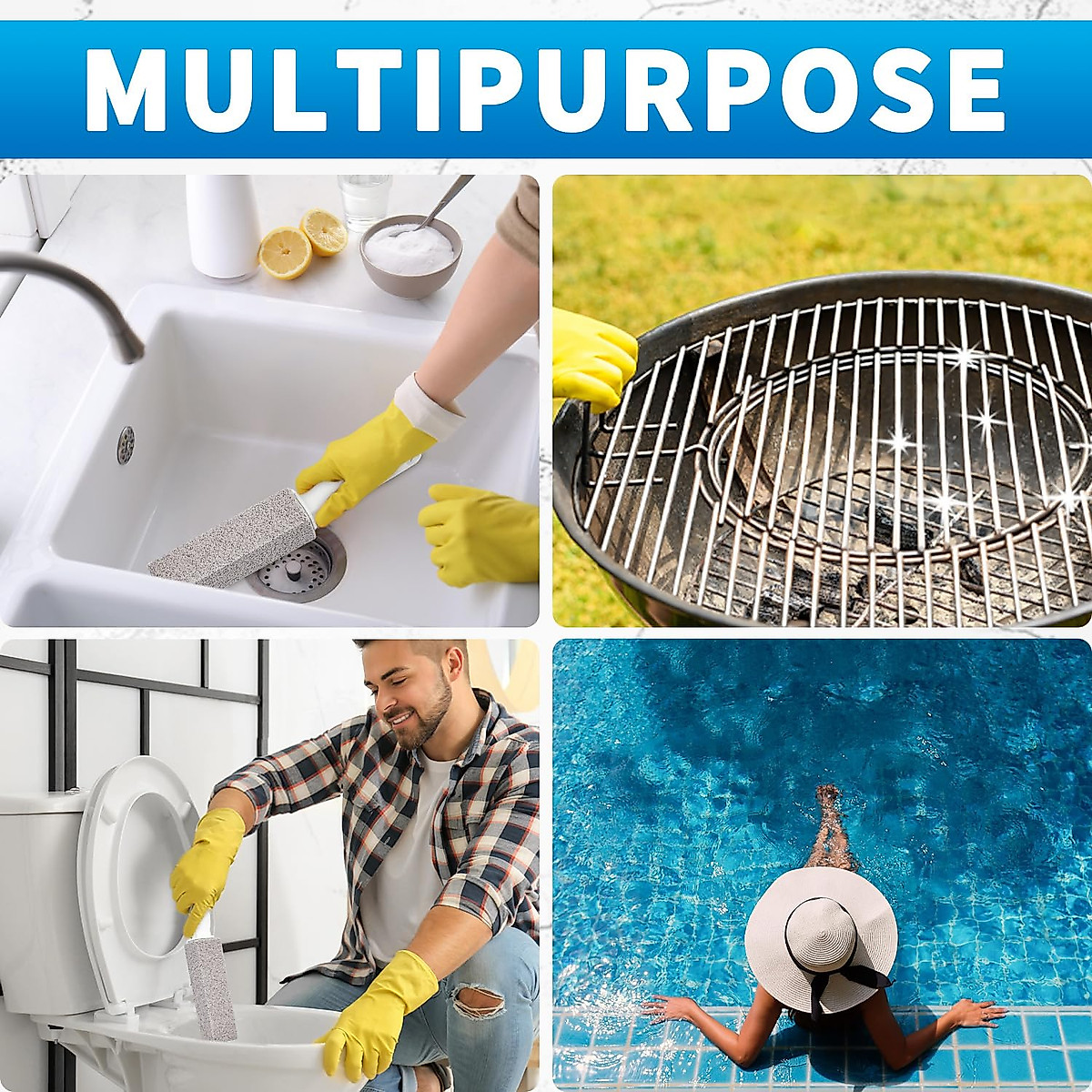 4TH Pumice Stone for Toilet Bowl Cleaning,Pumice Stick with Handle,Cleans Away Limescale Stain,Hard Water Rings, Calcium Buildup,Iron and Rust. Remover for Tile/Bath/Kitchen/Household - 2 Piece