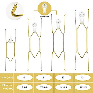4 Pcs Plate Hangers for Walls, 6/8/10/12 inch Wall Plate Hangers, Invisible Wire Plate Holder, Compatible Decorative Plates with 4 Nails 16 Protective Tube for 6 to 12.5 Inch Decorative Antique Plates