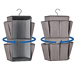 Libeder 2-Tier Rotating Closet Organizer, Hanging Closet Organizers and Storage with 12 Pockets, Closet Hanging Shelf Organizer, Shoe Organizer for Closet Small Space, Grey