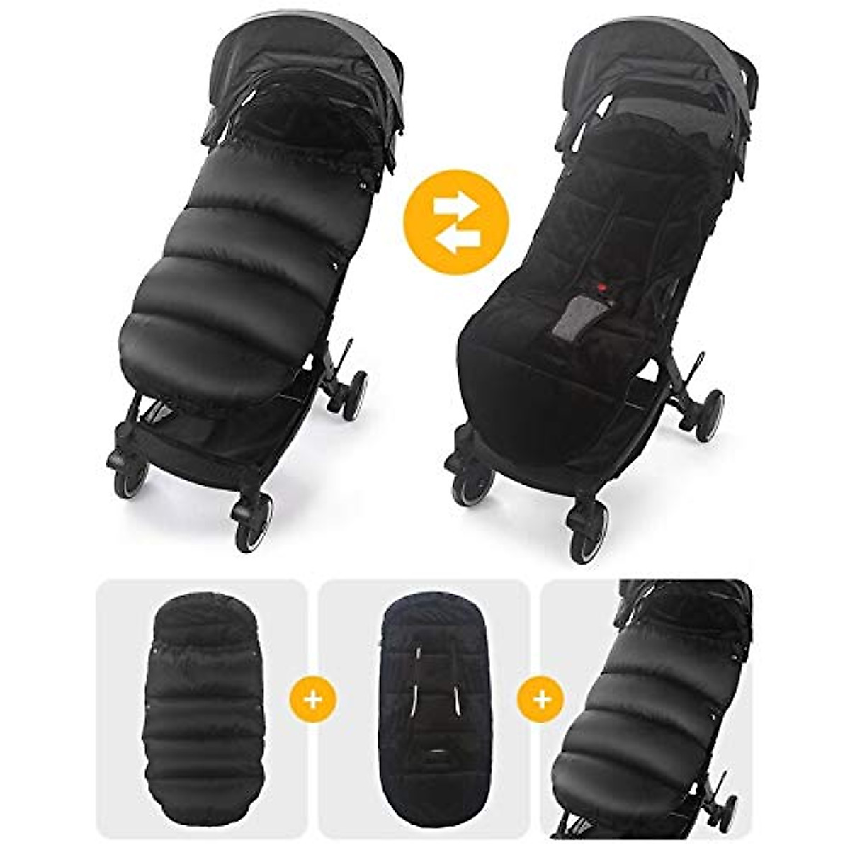 CarlsonBaby Stroller Winter Sleeping Bag- Universal for All Strollers, Footmuff, Waterproof, Windproof (Black)