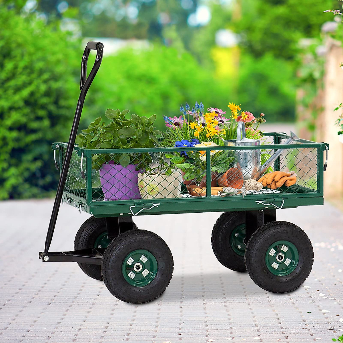 Wagon Cart Heavy Duty Garden cart with Wheels Utility Yard Wagon with Removable Sides with a Capacity of 650 lb, Green