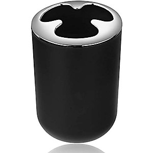 6 Pcs Plastic Bathroom Accessory Set Luxury Bath Accessories Bath Set Lotion Bottles, Toothbrush Holder, Tooth Mug, Soap Dish, Toilet Brush, Trash Can, Rubbish Bin (Black)