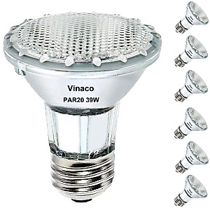 Vinaco PAR20 Flood Light Bulb, 6 Pack PAR20 Flood 39W 120V 480 Lumens (PAR20 50W Equivalent), Long Lifespan Halogen 39W PAR20 Dimmable with Warm White 2800K, PAR20 Halogen Flood Light with PAR20 E26