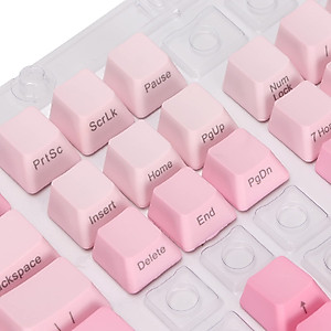 Gaming Keyboard Keycaps, 104 Keys Pink White Ergonomic PBT Typewritter Gaming Keyboard Keycaps Opaque Side Dip Dyeing Process DIY Keycap,for Most 61/87/104 Key Mechanical Keyboard