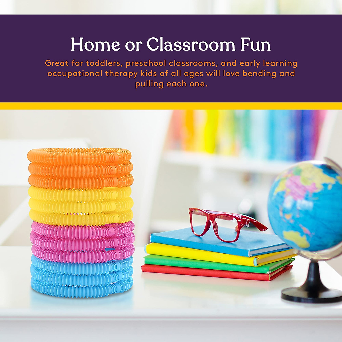 Special Supplies Fun Pull and Stretch Tubes for Kids - Pop, Bend, Build, and Connect Toy, Provide Tactile and Auditory Sensory Play, Colorful, Heavy-Duty Plastic (Primary-12)