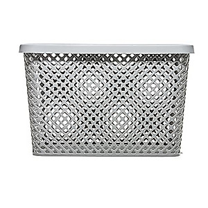 LYLSTE extra large decorative plastic storage basket with lid (Gray), YST-010