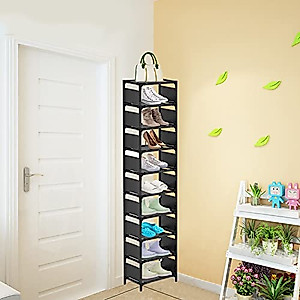 UrMsun 10 Tiers Vertical Shoe Rack, Tall Narrow Shoe Shelf Space Saving Shoe Organizer for Entryway Door Small Space Single Pairs Sturdy Shoe Shelf Storage Organizer (10 Tiers)
