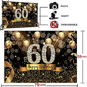 Sensfun Happy 60th Birthday Backdrop for Adult Party 10x8ft Bokeh Circle Glitter Gold Balloon Photography Background Sixty Birthday Black Gold Party Backdrops Diamond 60th Birthday Vinyl Photo Banner