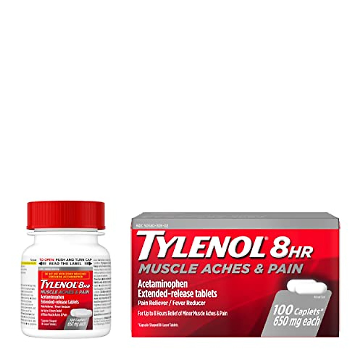 Tylenol 8 Hour Muscle Aches & Pain Acetaminophen Tablets for Muscle & Back Pain, 100 Count