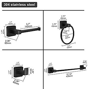 Matte Black Bathroom Hardware Set 4 Pieces,Towel Bar Set Includes 17In Hand Towel Bar, Towel Ring, Robe Towel Hooks,Toilet Paper Holder, Bathroom Towel Rack Set