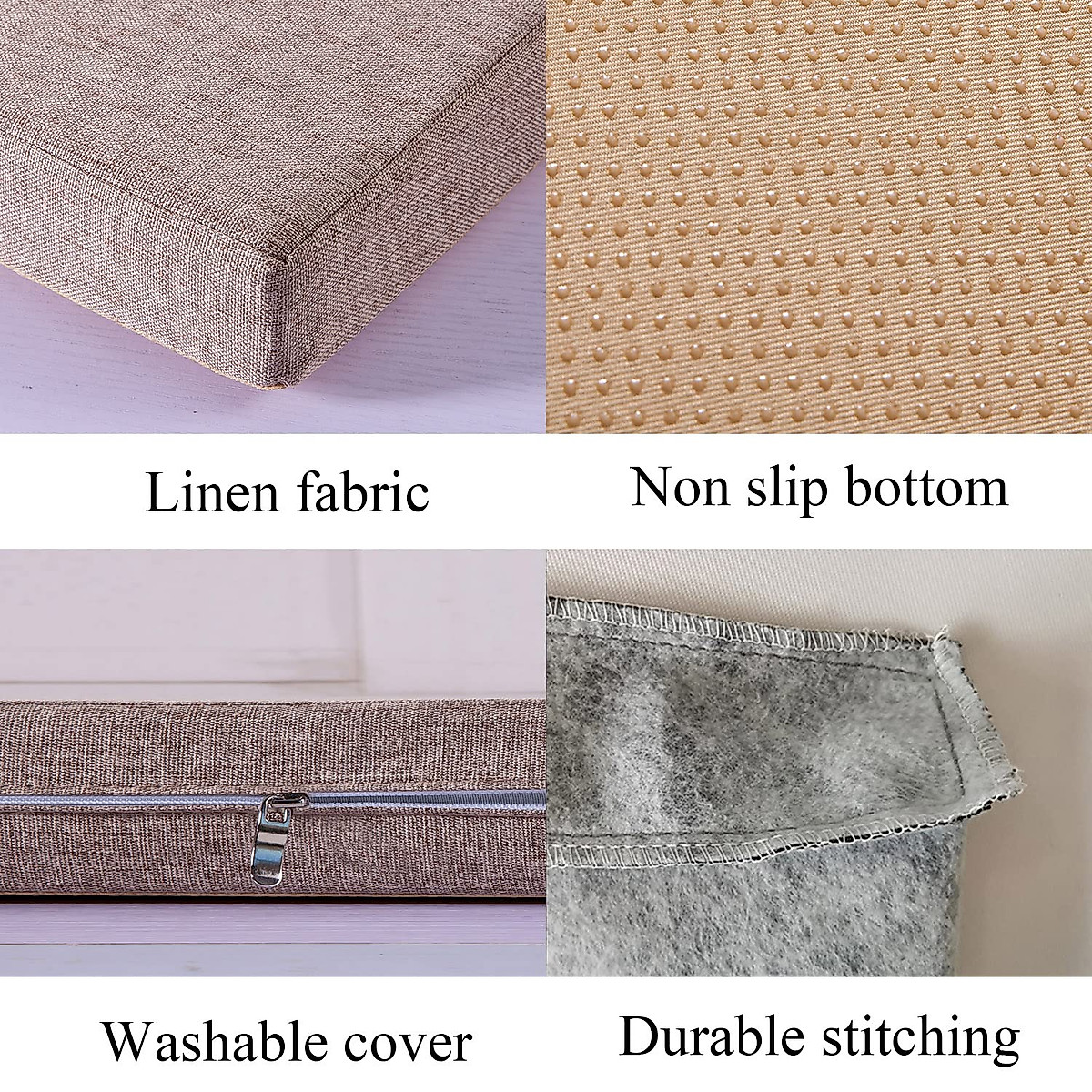 Piano Bench Cushions with Non Slip for Indoor Shoe Storage, Window Seat, Patio Seating, Dining Settee Bench Pad 30x14 inch, Khaki