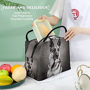 Black and White German Shepherd Lunch Bag for Women Men Reusable Insulated Lunch Box Portable Lunch Tote Bag for Travel Work