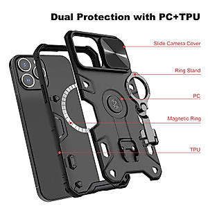 Nillkin Case for iPhone 13 Pro Max Case with Stand, Slide Camera Cover, Military Grade Shockproof Portective Case Compatible with MagSafe Wireless Charger&MagSafe Car Mount Holder, Black